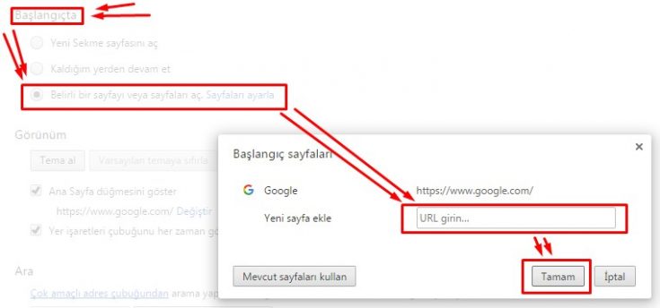 Web Tarayıcısının Başlangıç Sayfasını Değiştirme